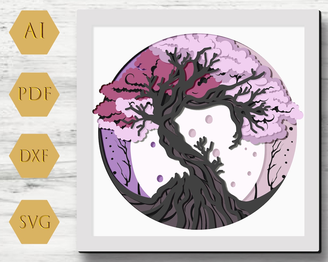 3D Blossom Tree Shadow Box SVG, 3D Spring Landscape SVG, 3D Blossoms ...
