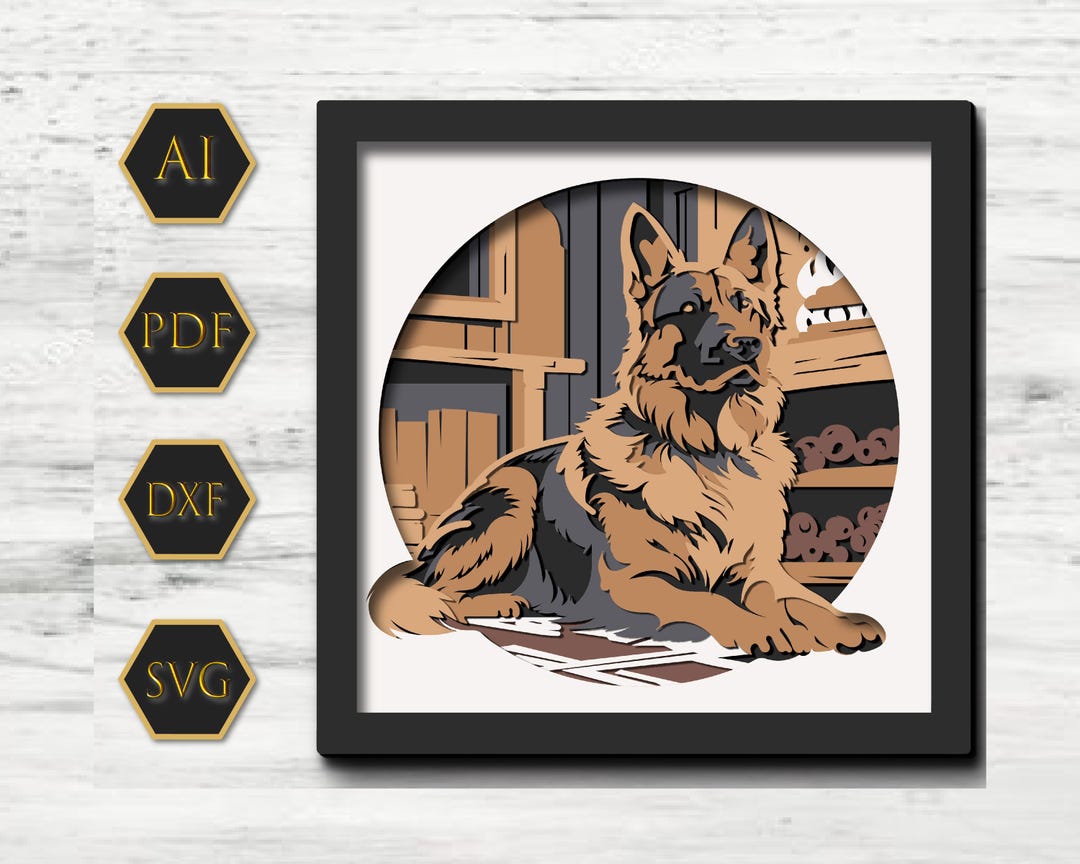 German Shepherd Shadow Box: 3D Papercut Light Box SVG (digital Download ...