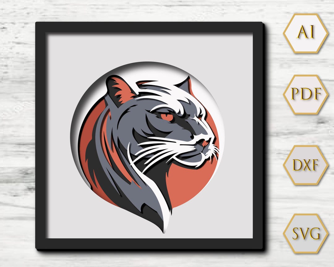 3d Panther Puma Svg, Shadow Box Svg, Paper Cut Templates,3d Animals ...