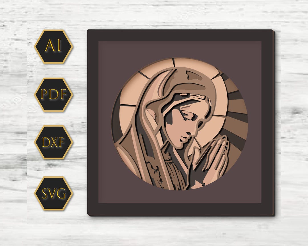 Virgin Mary Paper Cut SVG Template, Mother of God Shadowbox (digital ...