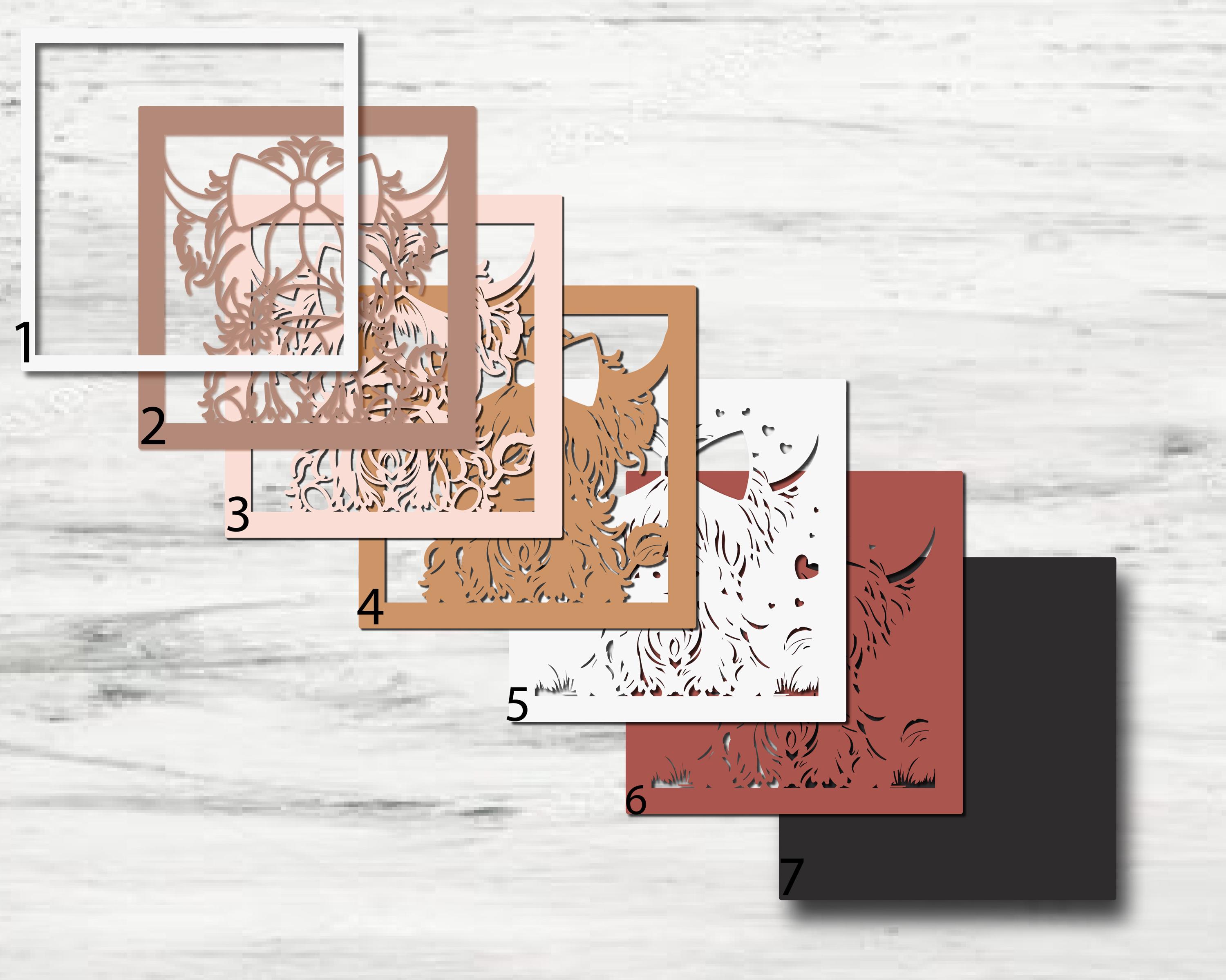 3D Highland Cow Shadow Box SVG: Layered Papercut Design (digital ...