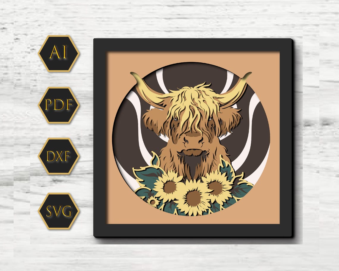 Highland Cow Shadow Box SVG: 3D Layered Animal Art (digital Download ...