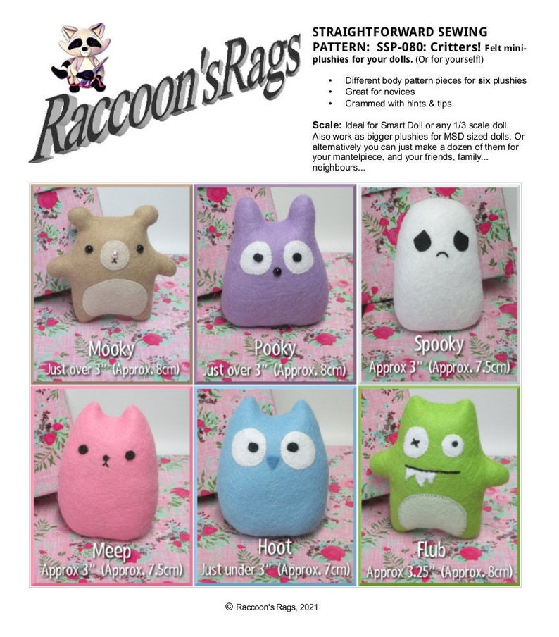 Mini-plushie Tutorial/pattern PDF. 22 Page Ebook. SSP-080: "critters ...