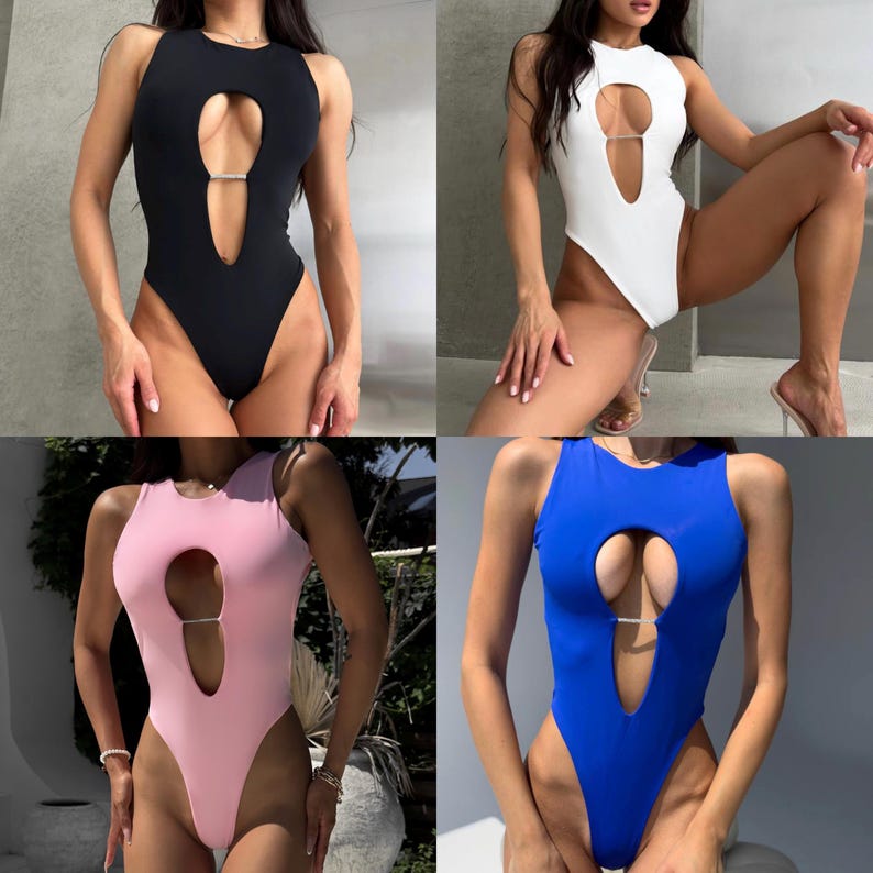 Sexy One Piece Swimsuit | Blue High Cut Swimwear | Cheeky Cut Out ...