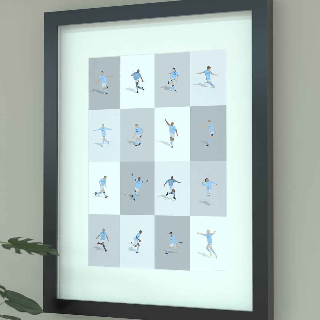 Manchester City Legends Illustrated Art Print - Etihad Stadium Icons ...