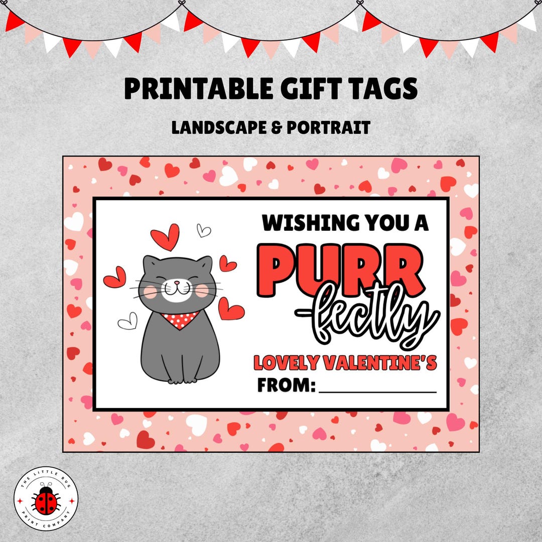 Cat Valentine's Day Gift Tags - Printable Purr-fect Design (digital ...