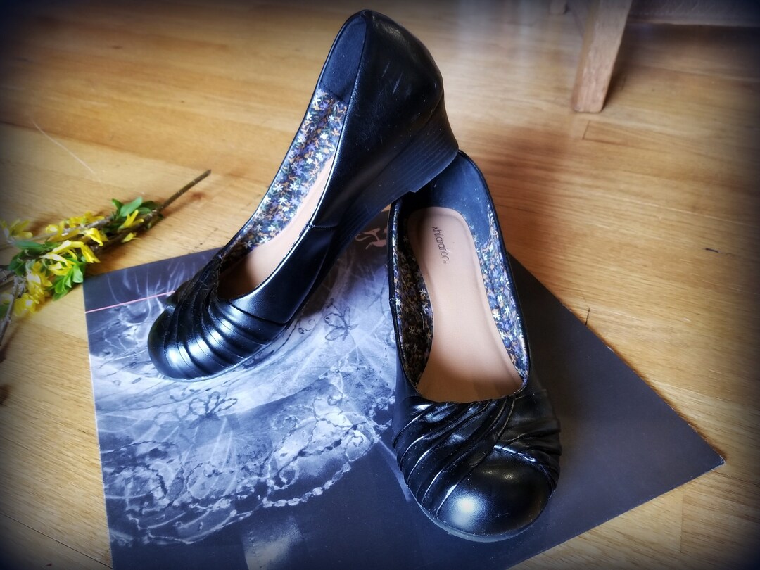 Xhilaration Black Leather Y2K Nineties Platform Wedges. Sz 7.5 - Etsy