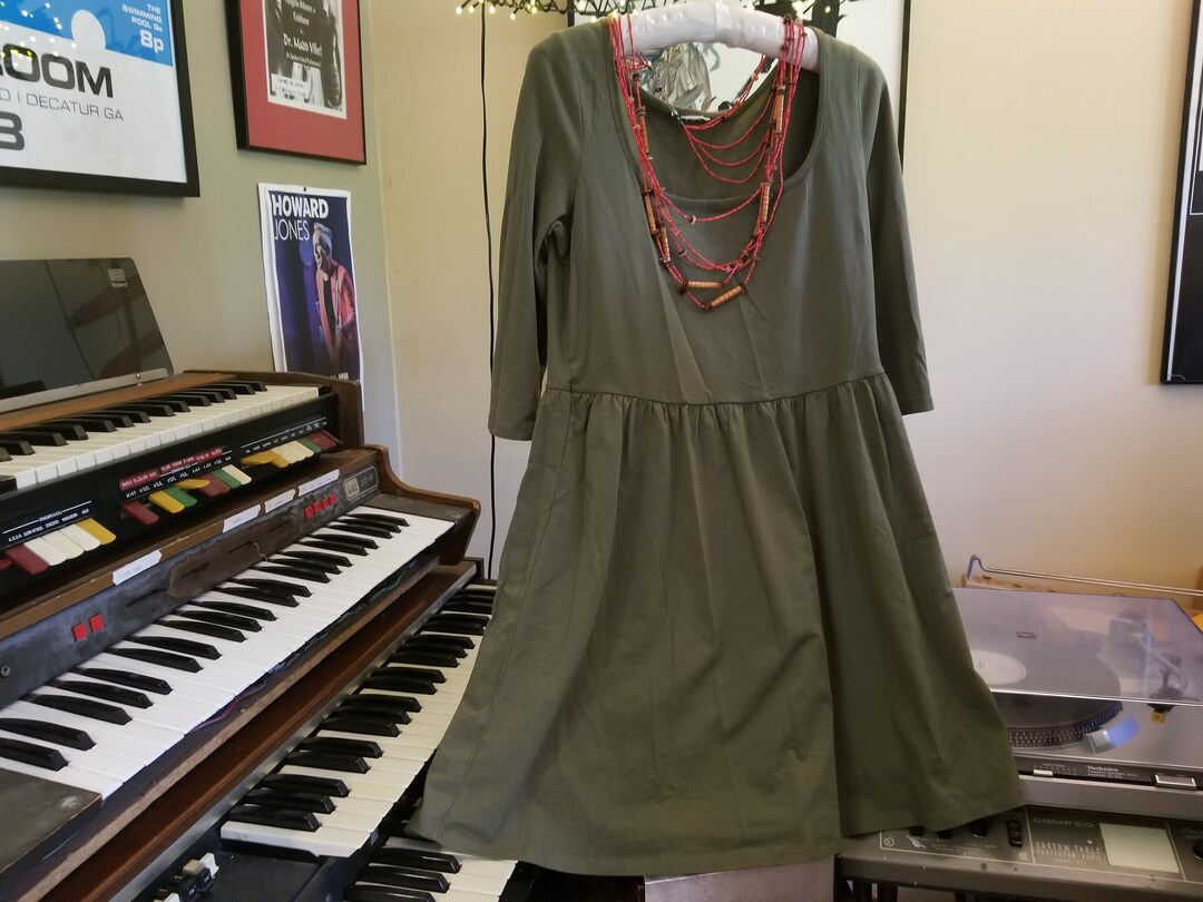 Nineties Y2k Army Green Knit Babydoll Dress. Solid Army Green Dress ...