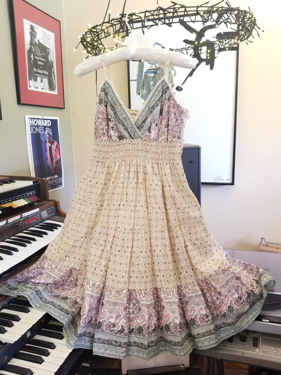 Nineties y2k Gypsy Calico Layered Smocked Sundress. B… - Gem