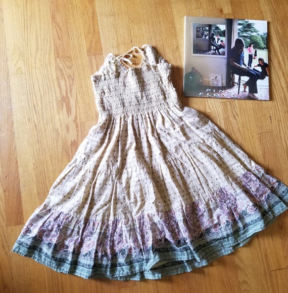 Nineties y2k Gypsy Calico Layered Smocked Sundress. B… - Gem