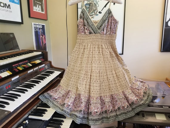 Nineties y2k Gypsy Calico Layered Smocked Sundress. B… - Gem