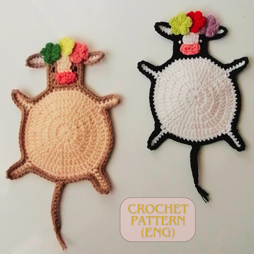 Crochet Cow Coaster Pattern, Easy Cow Crochet, Fun&easy Farmhouse Decor ...