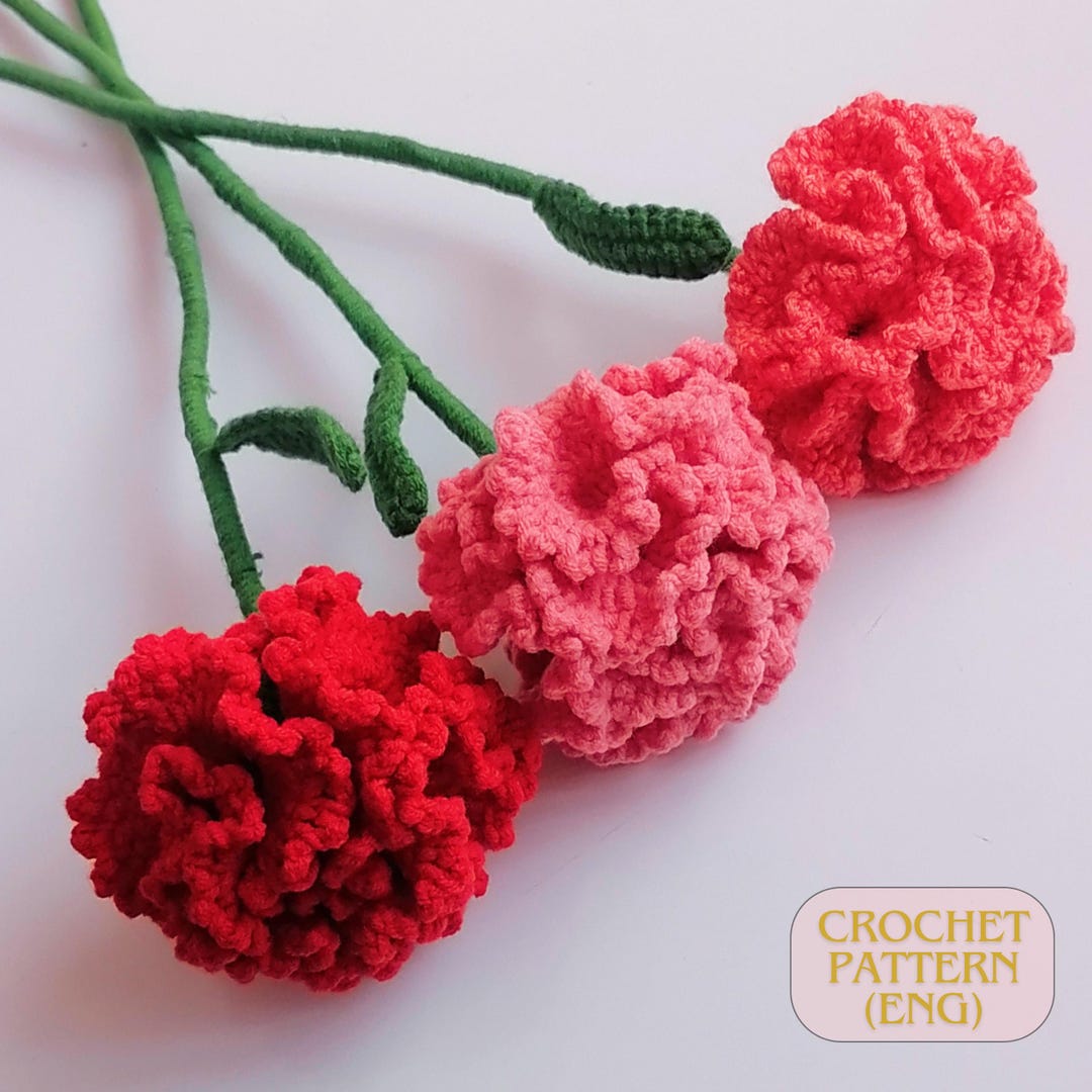 Crochet Carnation Flower Pattern, Flower Bouquet Crochet Pattern, Easy ...