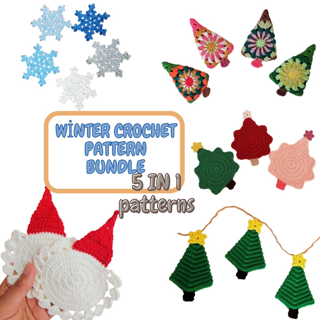Christmas Crochet Pattern Bundle: Tree, Snowflake, Santa Coasters ...