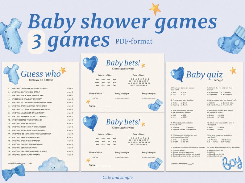 Baby Shower Games Pack! 3 Games for Your Party! Cute, Minimalist ...