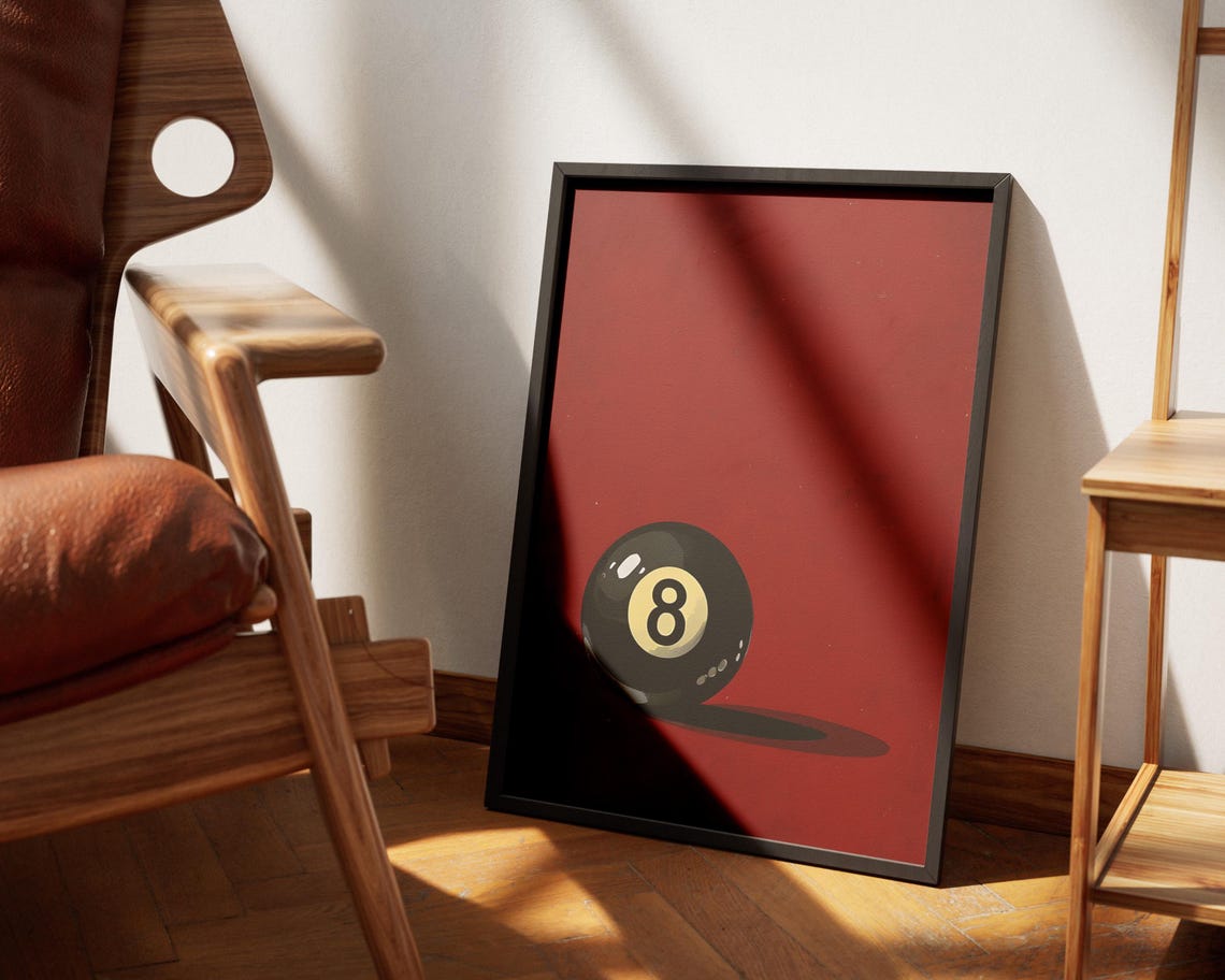 Lucky 8 Ball Wall Art, Vintage Pool Ball Print, Red Pool Poster, Retro ...