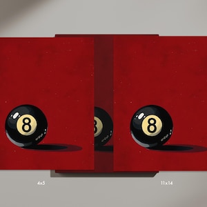 Lucky 8 Ball Wall Art, Vintage Pool Ball Print, Red Pool Poster, Retro ...
