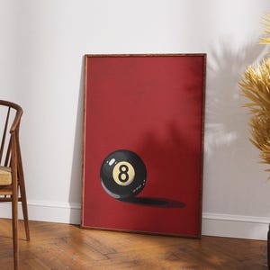 Lucky 8 Ball Wall Art, Vintage Pool Ball Print, Red Pool Poster, Retro ...