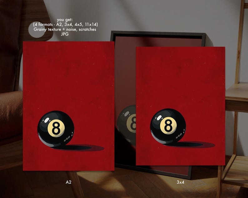 Lucky 8 Ball Wall Art, Vintage Pool Ball Print, Red Pool Poster, Retro ...