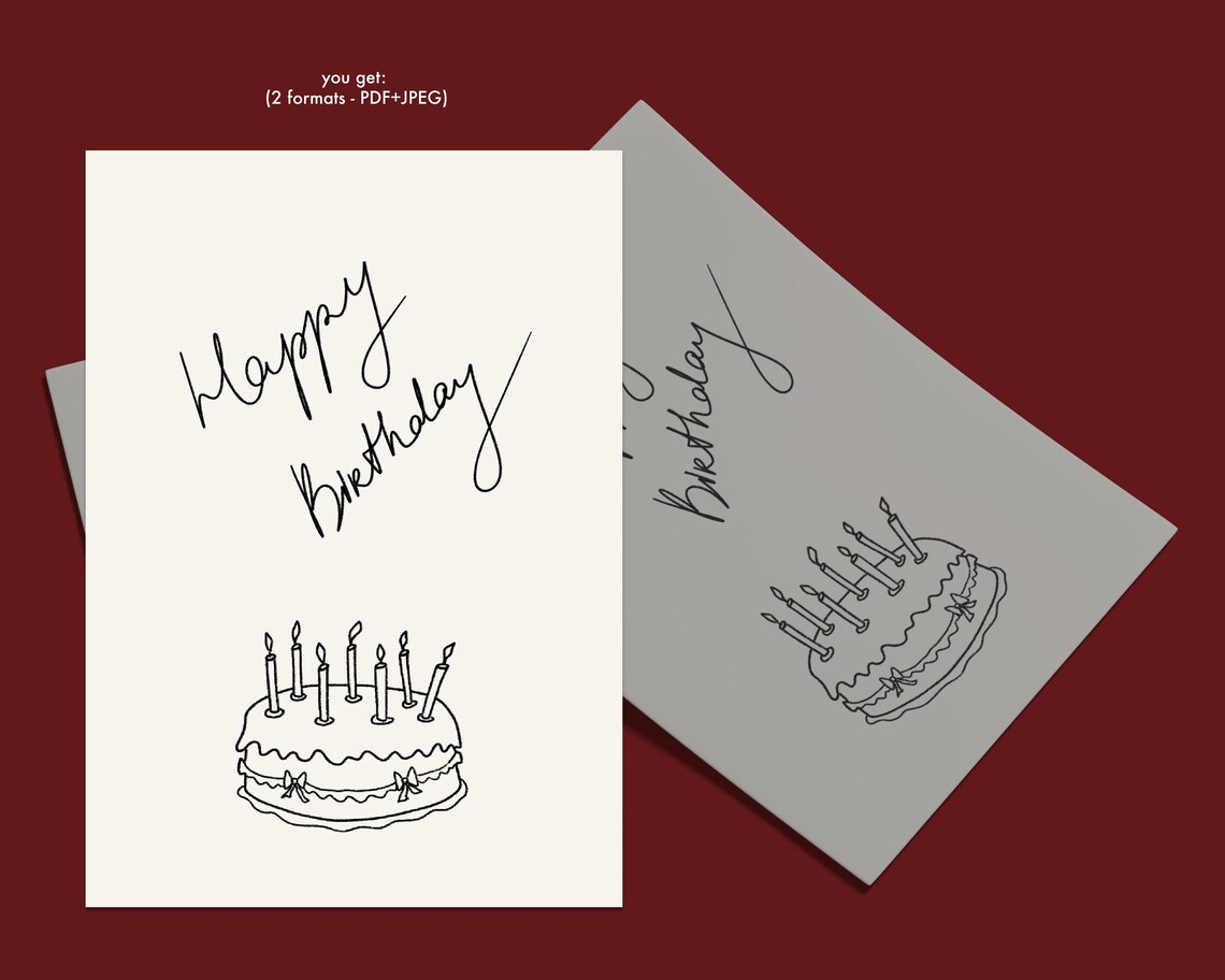 Birthday Postcard Cake, Digital Download, Print Card, Crayola Hand ...