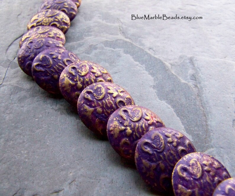 10 Vintage Etched Purple Patina Brass Overlay Beads India | Etsy