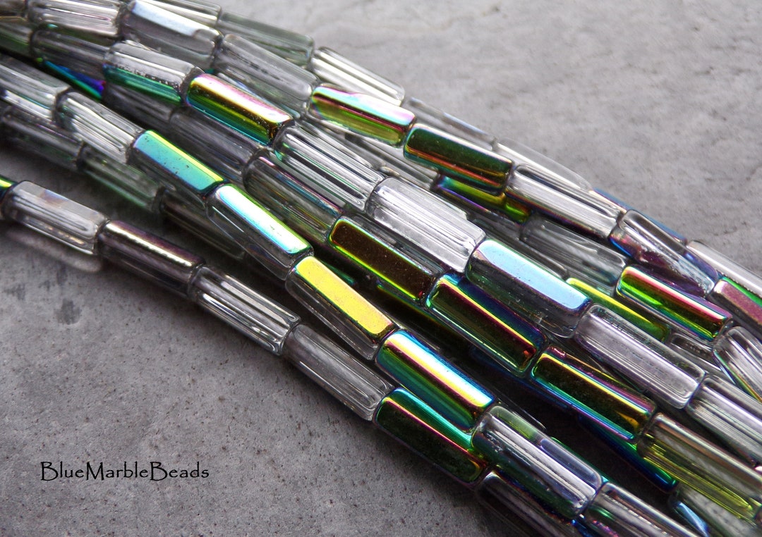 25 Vintage Atlas Beads, Vintage Glass Beads, Tube Beads, Crystal ...