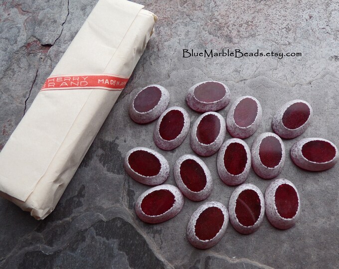 4 Rare Ruby Matrix Cherry Brand Glass Oval Cabochons, Vintage Cabochons, Flat Top Cabochon, Red ...