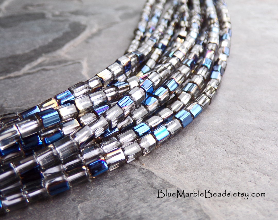 1 Full Strand 4x4mm Metallic Azuro Crystal Czech Glass Atlas Beads ...