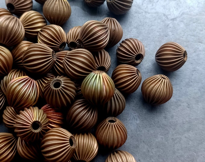 10 Vintage Fluted Raw Brass Round Beads, Corrugated Brass Beads, 12mm ...