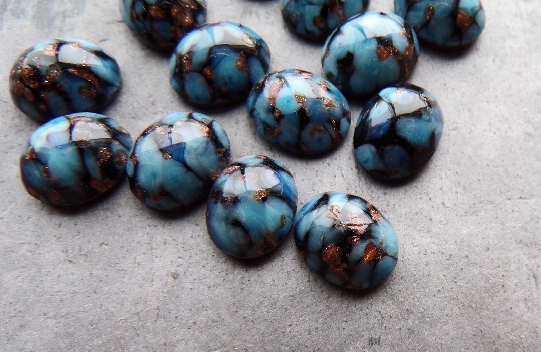 6 Preciosa Turquoise Matrix Aventurine Oval Glass Cabochons, 10 X 8 ...