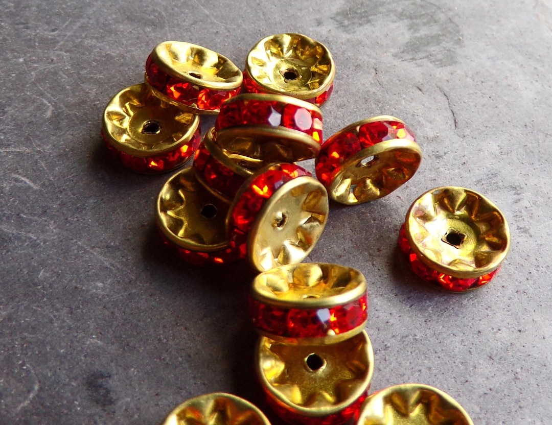 8 Vintage Swarovski Hyacinth Rhinestone Rondelles, 9mm Crystal Spacers ...