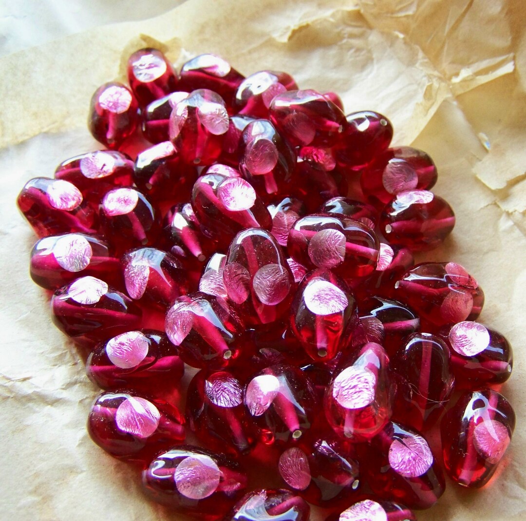 1 Pair of Rare Vintage West German Siam Red Nugget Beads With Silver ...