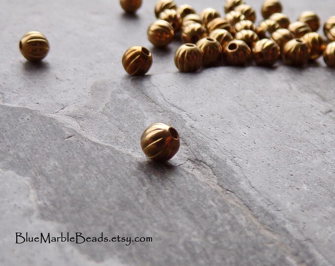 50 Small Fluted Round Brass Beads, Accent Beads, Spacer Beads, Brass ...