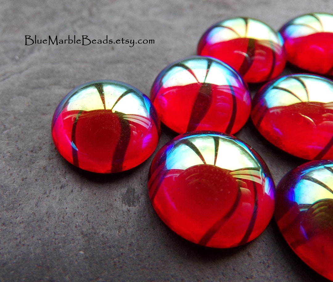 4 Vintage Preciosa Siam AB Round Cabochons, Glass Cabochon, Red Glass ...