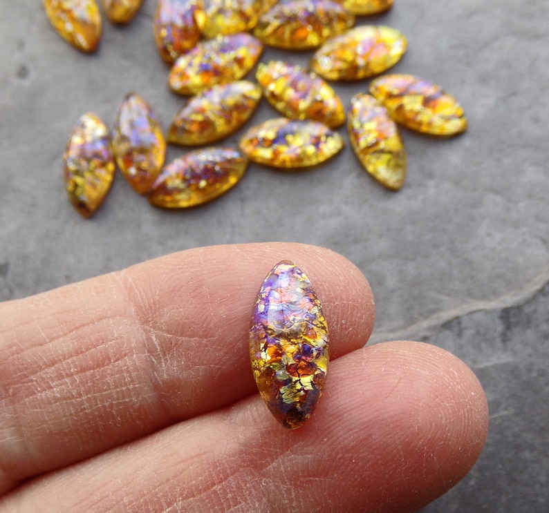 6 Topaz Fire Opal Smooth Dome Glass Navette Cabochons Dragons - Etsy
