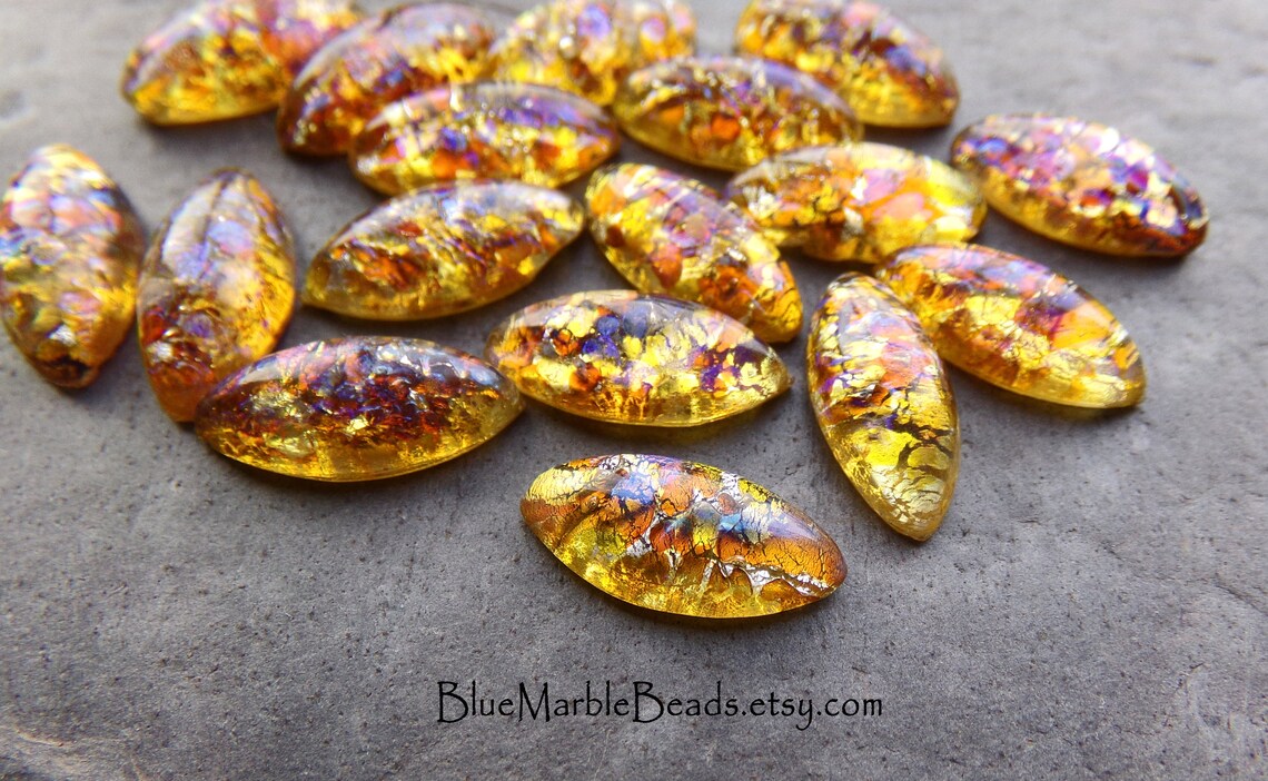 6 Topaz Fire Opal Smooth Dome Glass Navette Cabochons Dragons - Etsy