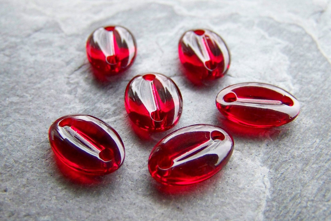 6 Rare Vintage Swarovski Coffee Bean Beads, Siam, 15mm, Connector Link ...