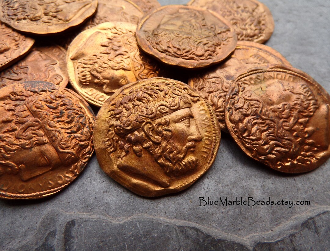 2 Vintage Solid Brass Roman Emperor Nero Coin Stampings, Dark Patina ...