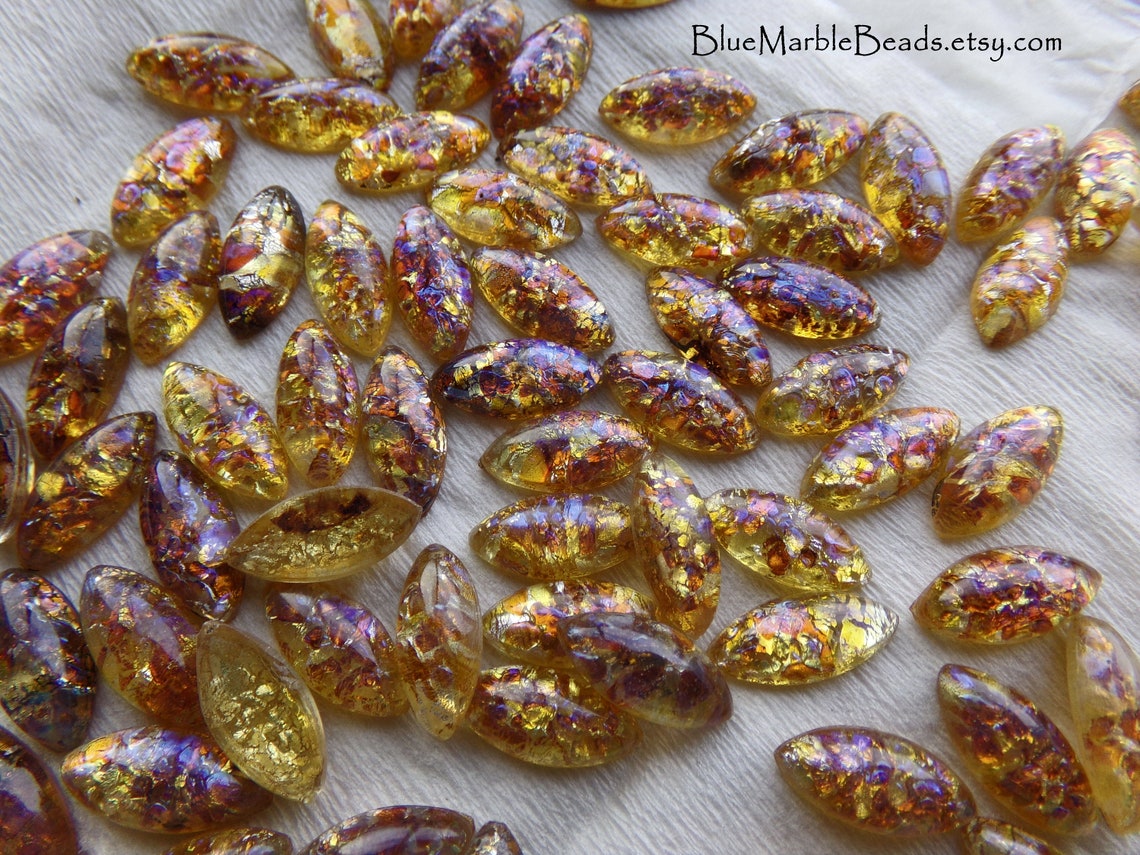 6 Topaz Fire Opal Smooth Dome Glass Navette Cabochons Dragons - Etsy