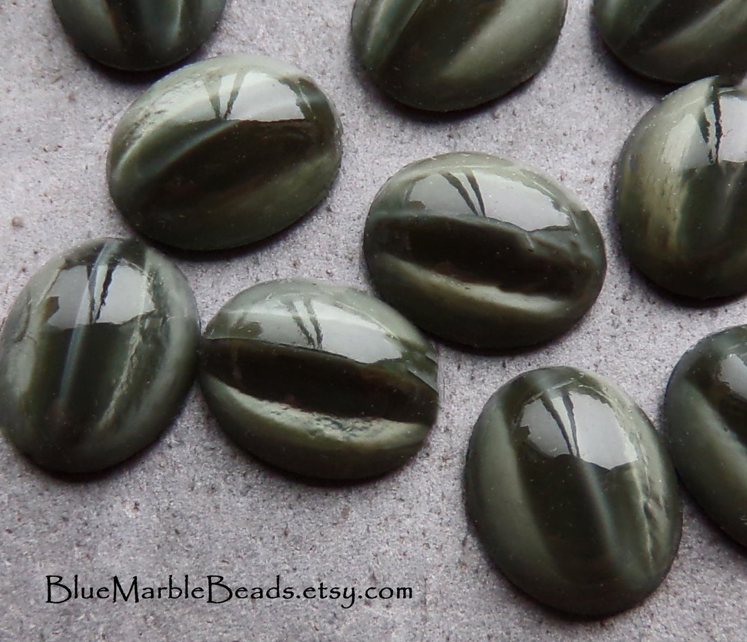 10 Vintage Gray Cats Eye Glass Oval Cabochons, Czech Glass Cabochons ...