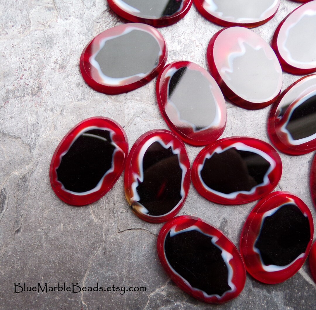 2 Faux Agate Slice Glass Oval Cabochons, Boho Cabochons, Czech Glass ...