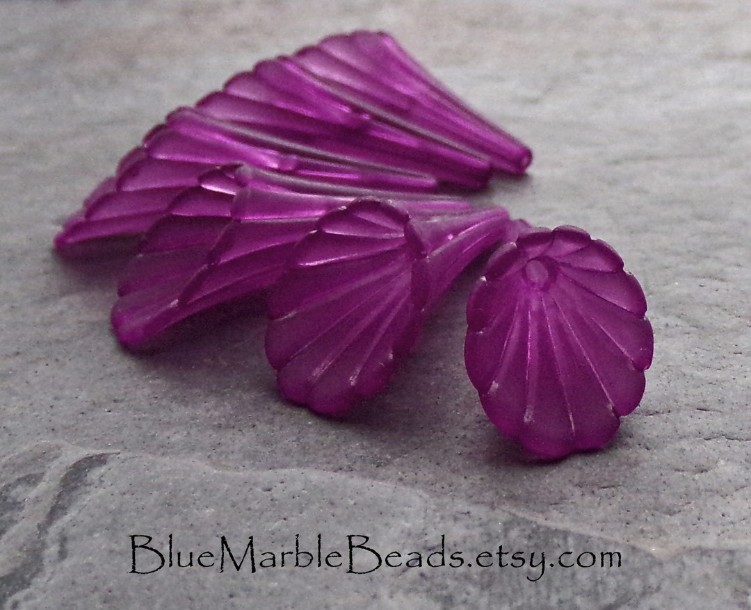 6 West German Trumpet Flower Beads, Elongated Flowers, Asymmetrical ...