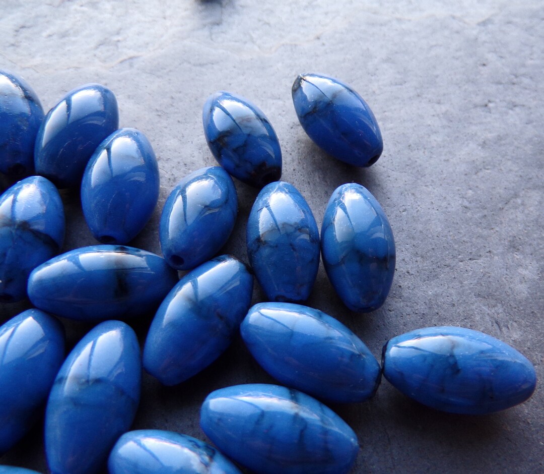 30 Vintage Blue Marble Oval Lucite Beads, 14mm, Blue Beads, Vintage ...