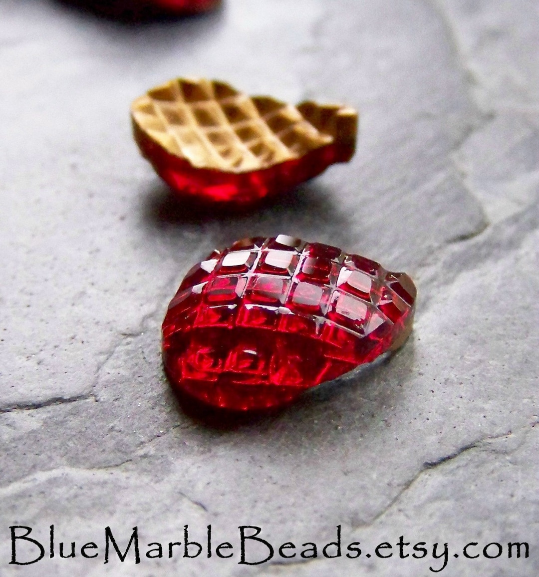 Vintage Swarovski Siam Cabochons, Waffle Texture, Paisley Comma ...