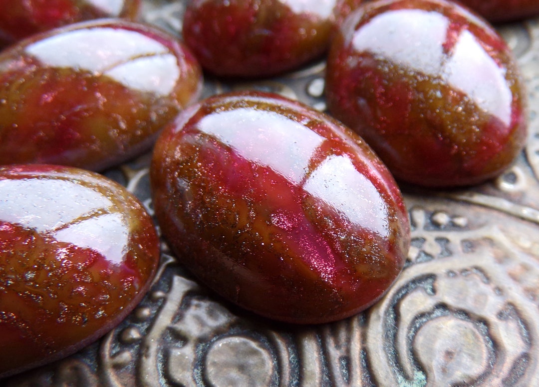 1 Rare Gold Flecked Glass Cabochon, 25 X 18, Ruby Red, Topaz Glass ...