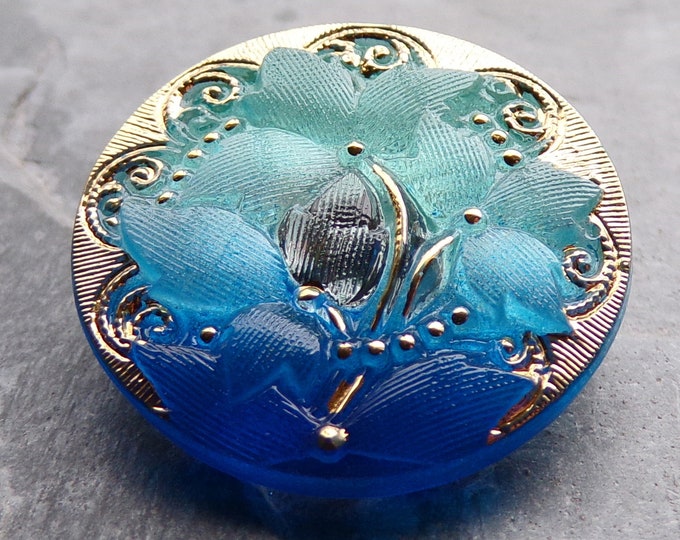 1 Vintage Reverse Painted Flower Button, Bohemian Button, Jablonec ...