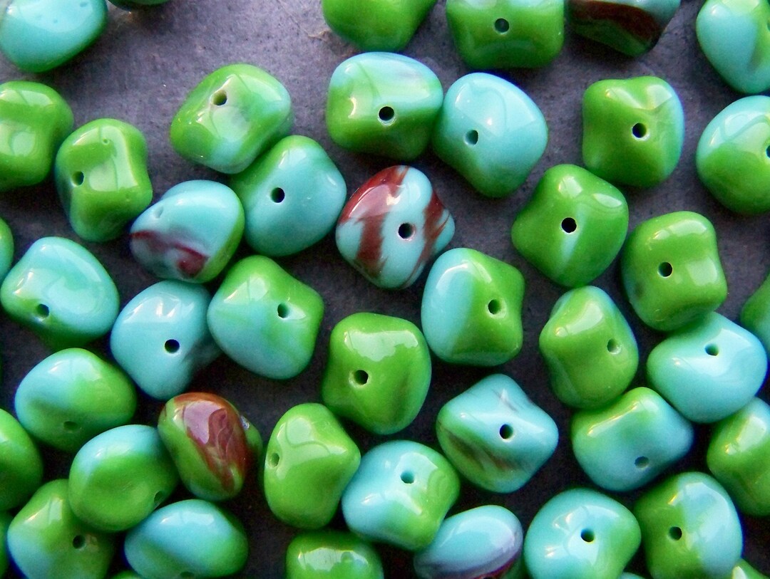 25 Nugget Bead, Glass Nugget, Czech Glass Beads, Multicolored Bead ...