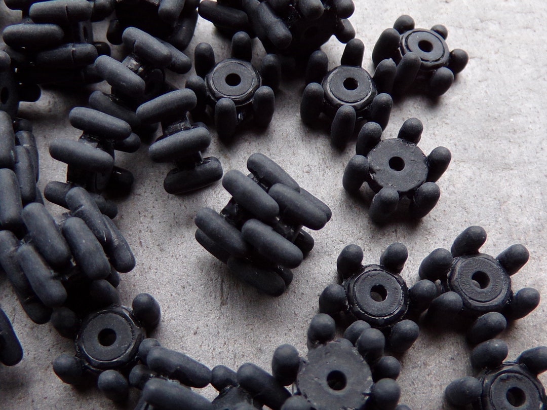 50 Matte Black Lucite Beads, Gear Bead, Gizmo Bead, Interlocking Beads ...