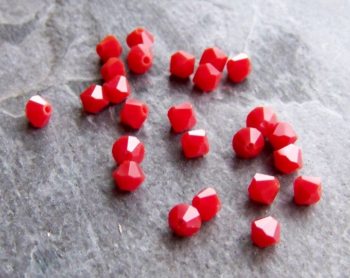 24 Swarovski Crystal Dark Red Coral 4mm Bicone Beads, Vintage Swarovski ...