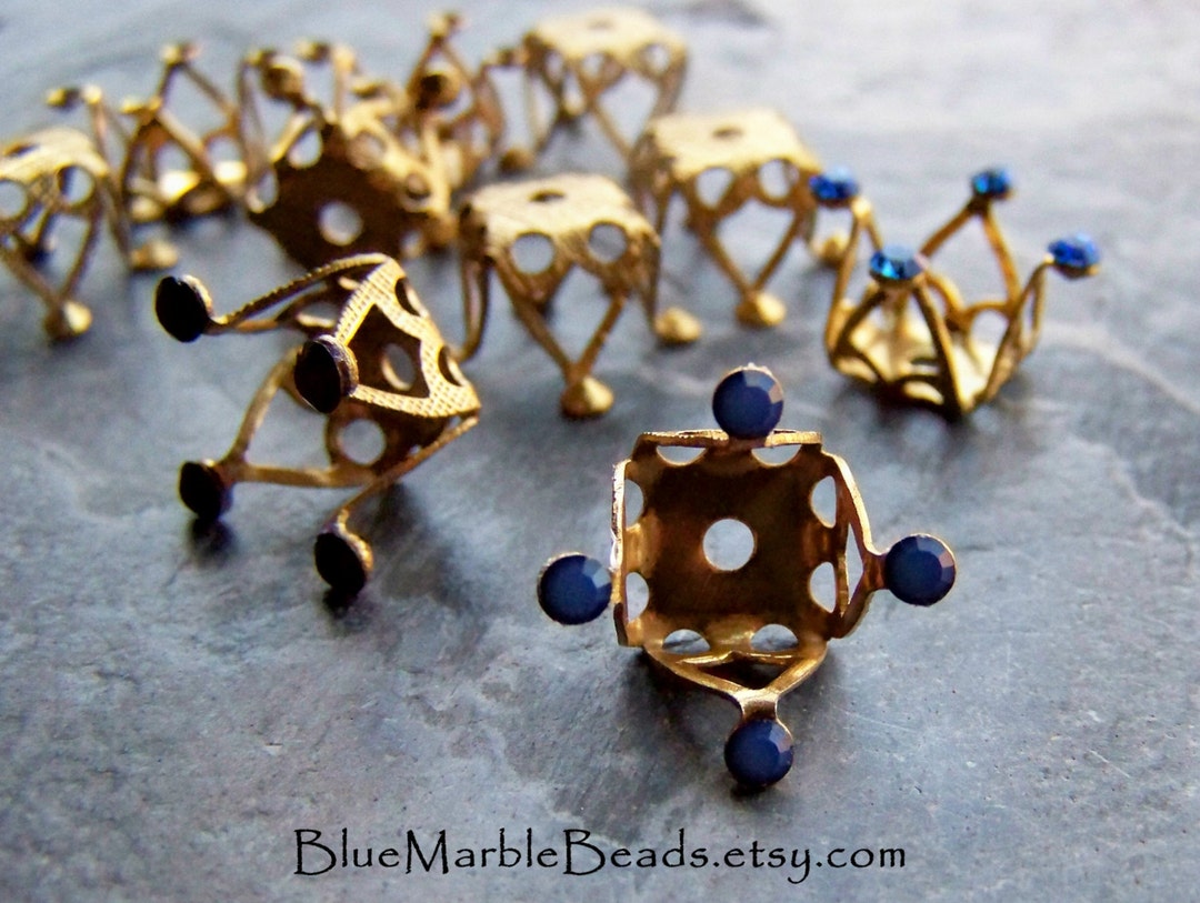 8 Rare Vintage Brass Filigree Bead Cap With Rhinestone Settings, Chaton ...